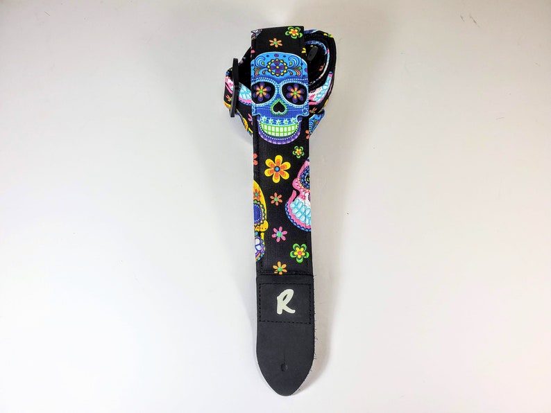 Blue Sugar Skulls on Black Guitar Strap Day of the Dead - Etsy