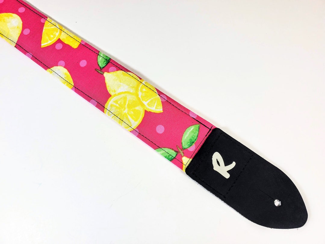 Pink Lemon Guitar Strap - Yellow Lemons on Pink Polka Dot Guitar Strap ...