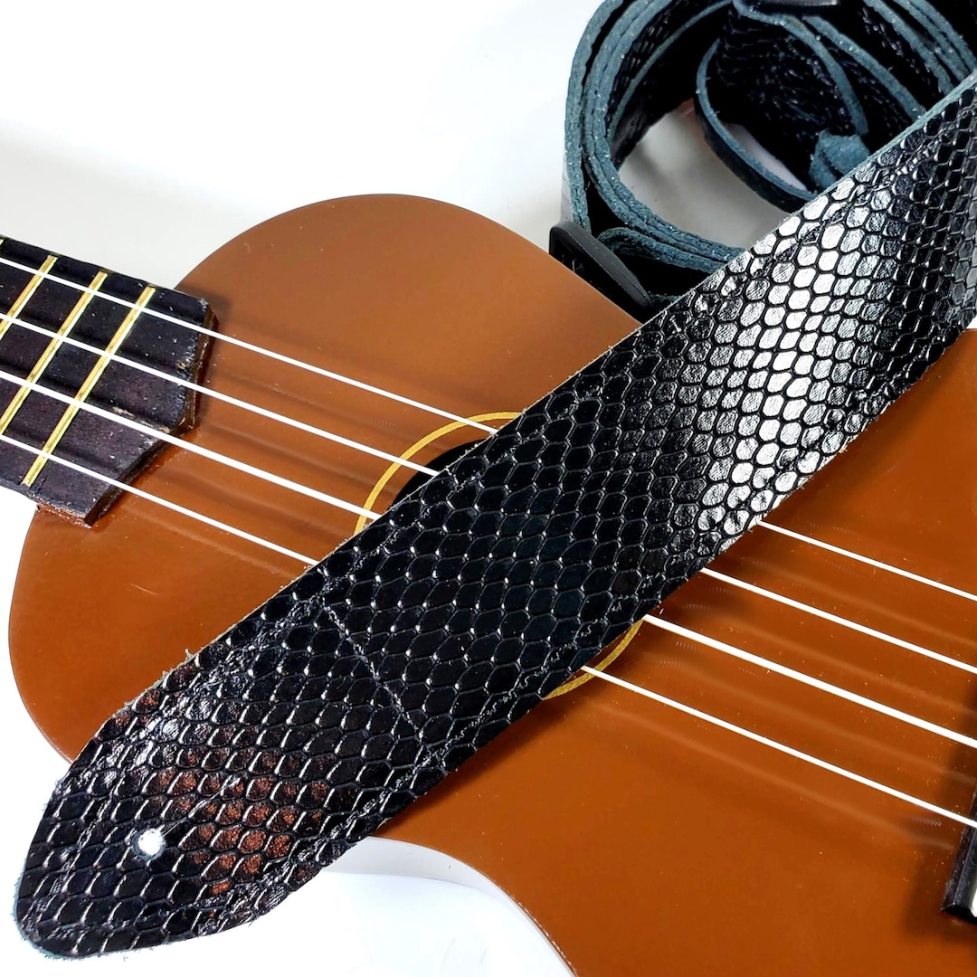 Black Snake Premium Leather Ukulele Strap - Snake Print Ukulele Strap ...
