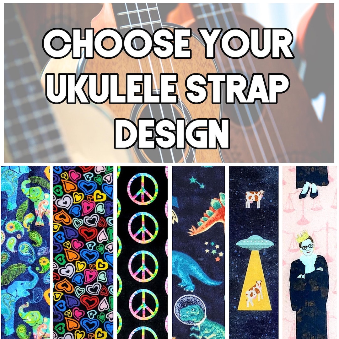 Ukulele Strap-your Choice Elephant Colorful Heart Peace Sign Space Dino ...