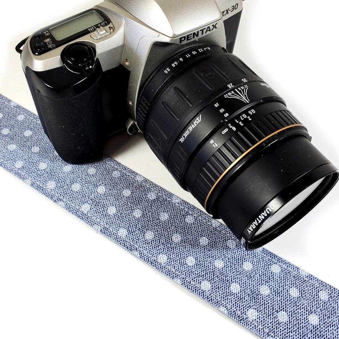 Blue Polka Dot Premium Leather Camera Strap - Cute Blue White Camera ...