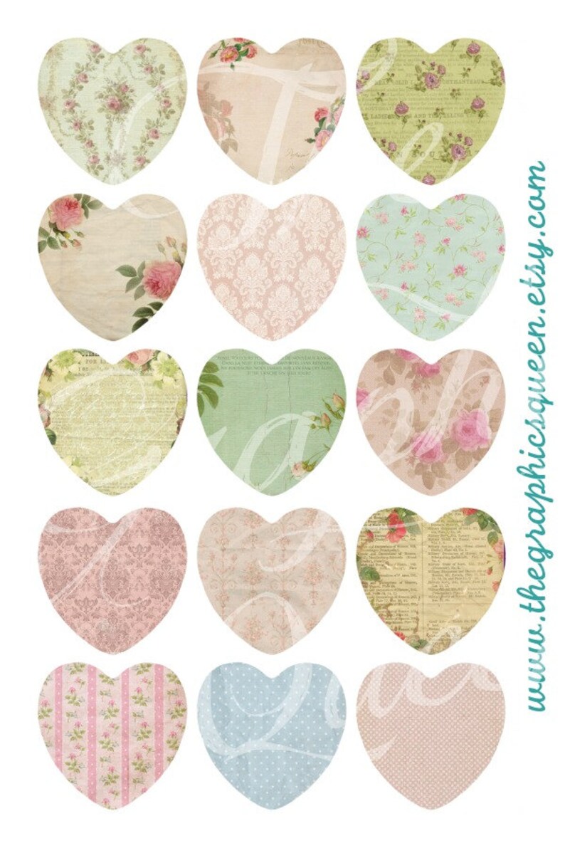 Shabby Chic Hearts Labels Tags Digital Collage Sheets Love - Etsy