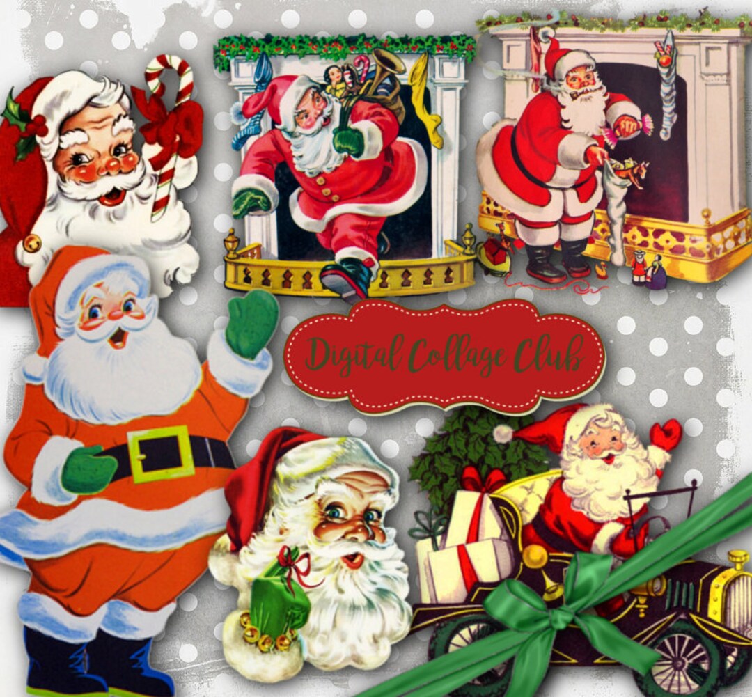 Retro Vintage Santa Clipart Digital Christmas Images Decoupage ...