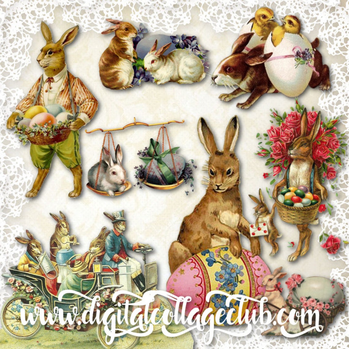 Vintage Easter Bunny Clipart Clip Art Decor Images | Etsy