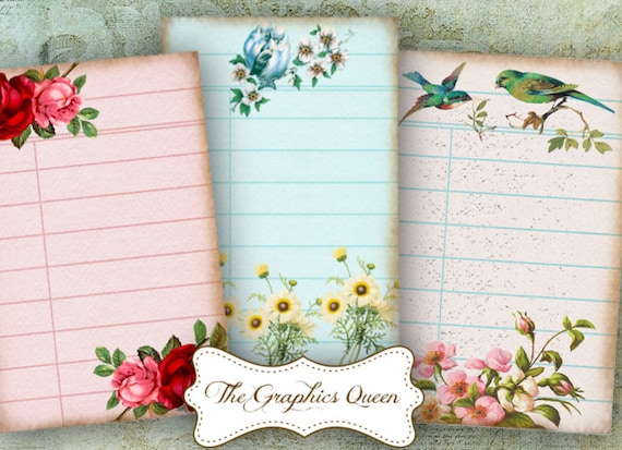 Vintage Flowers Digital Library Cards Digital Cards 8 X | Etsy