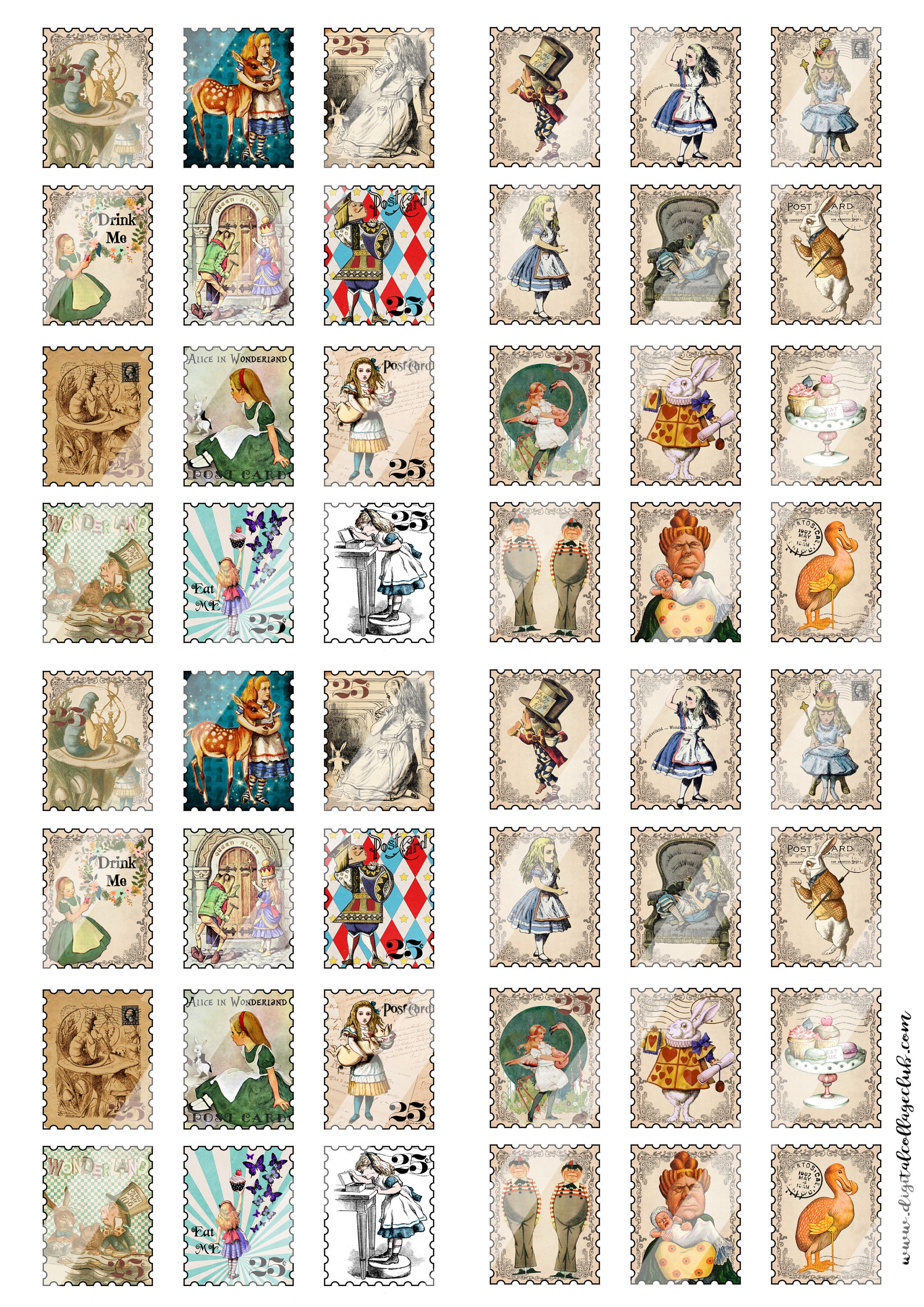 Alice in Wonderland Stamps Digital Images for Penpal | Etsy
