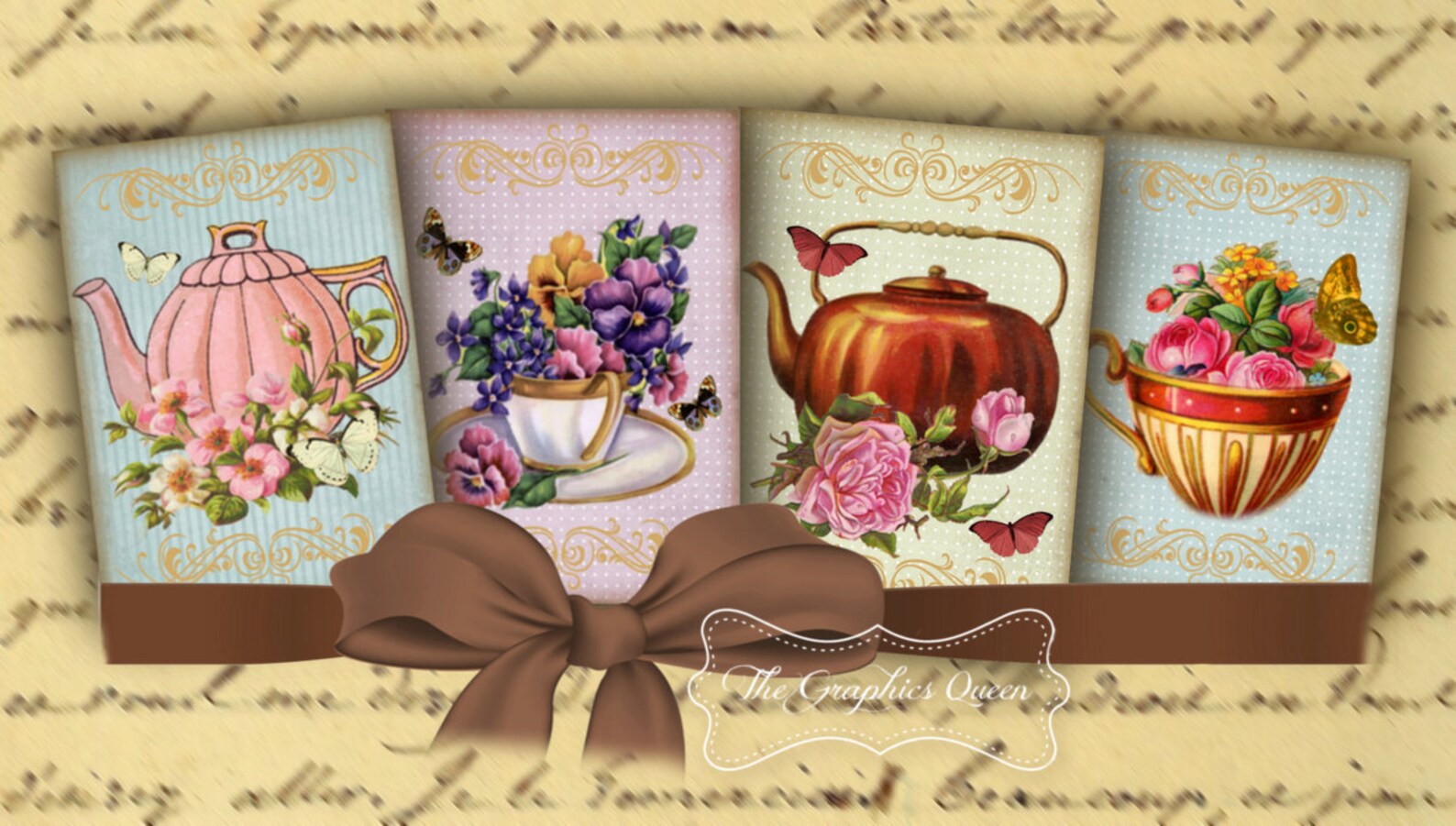 Shabby Chic Tea Time Party Vintage Images for Jewelry Holders | Etsy