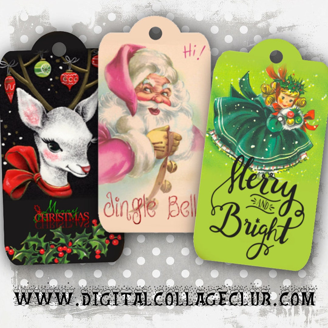 Retro Christmas Digital Tags Cards Labels Digital Collage Sheets ...