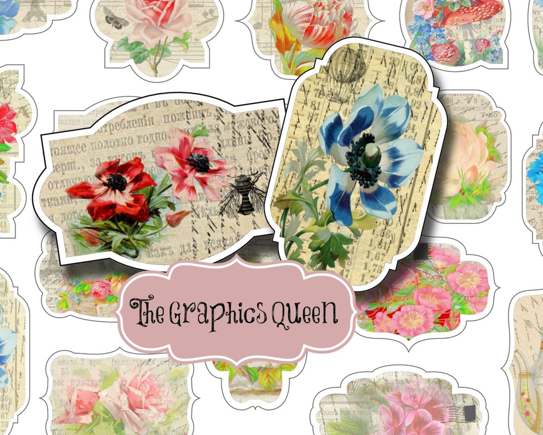 INSTANT DOWNLOAD Vintage Flower Labels Floral Victorian Tags Shabby ...