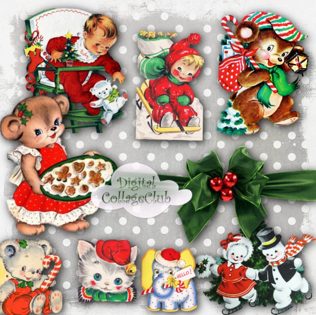 Retro Vintage Christmas Clipart Clip Art Digital Collage Sheet Digitaal ...