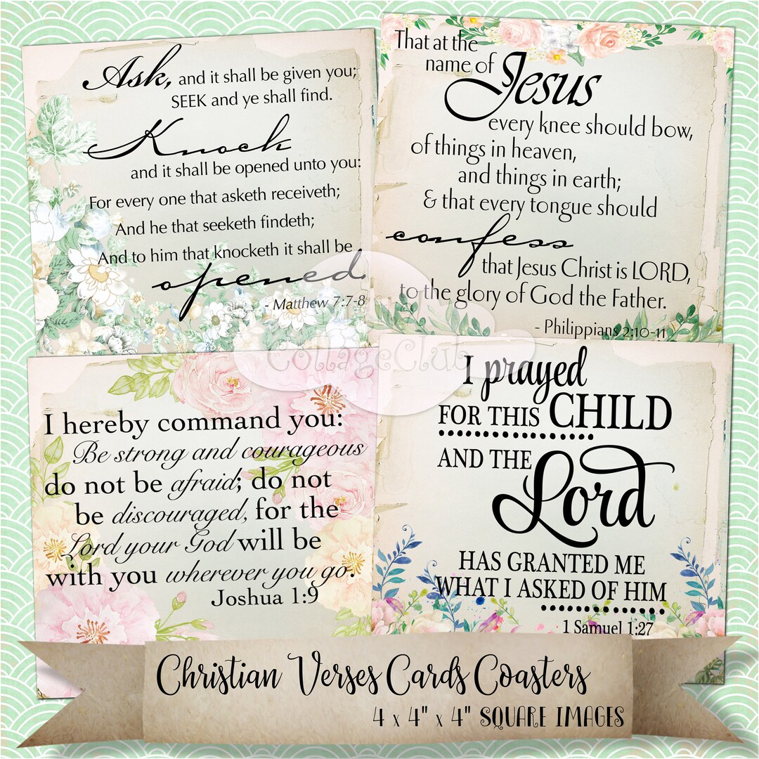 Bible Christian Quotes Verses Digital Collage Sheet Coasters Greeting ...