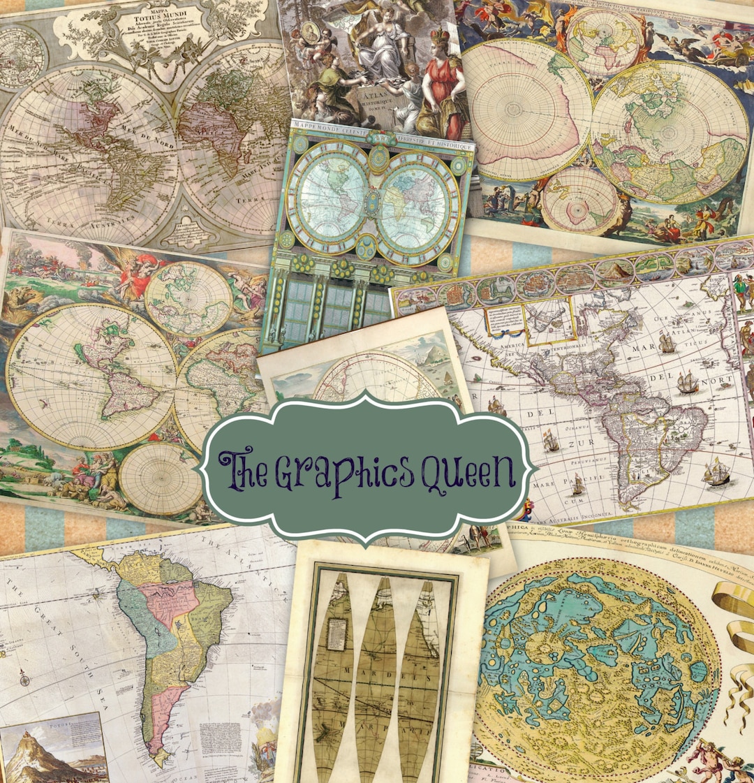 INSTANT DOWNLOAD- Digital Vintage Paper Pack Antique Map Old Map 10 ...