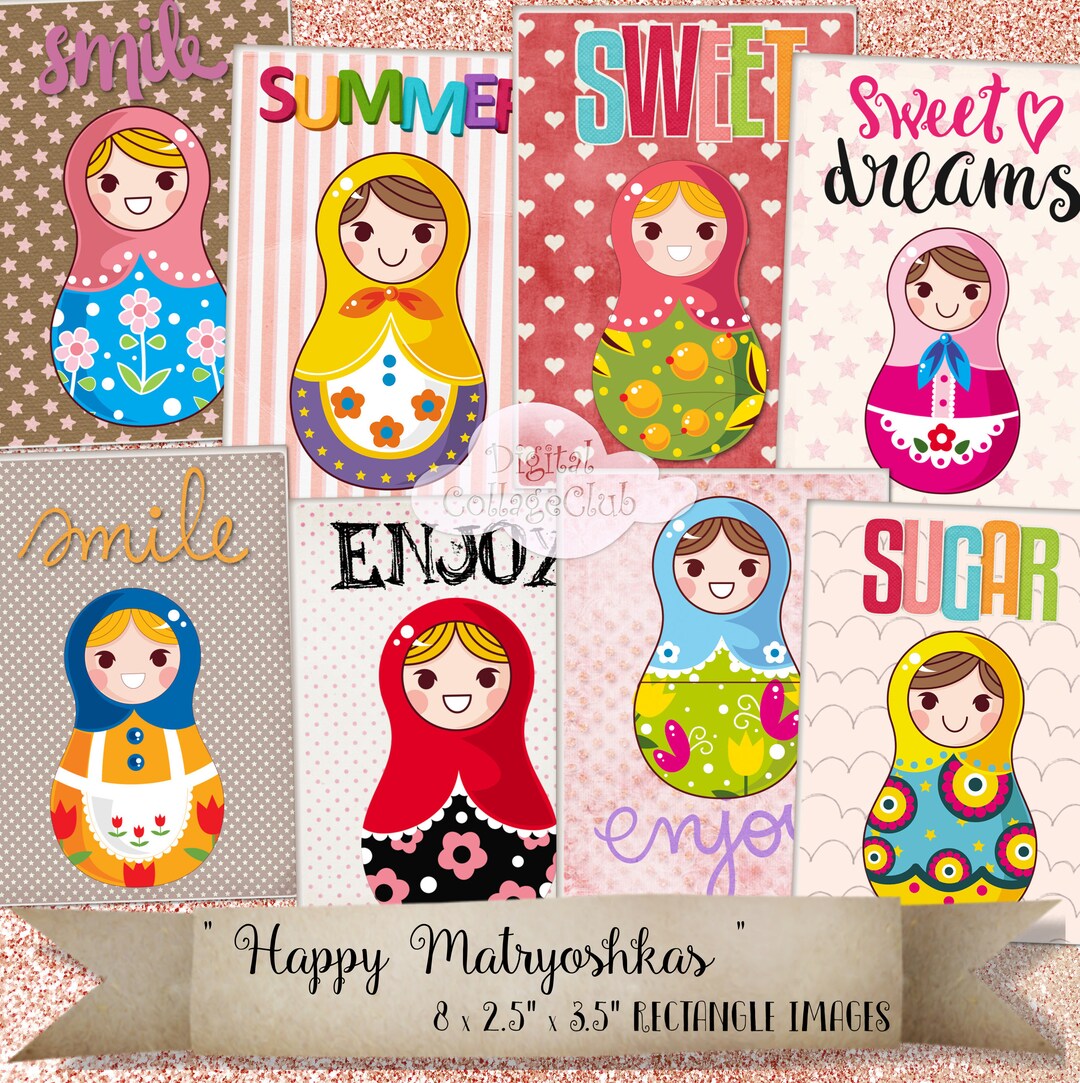 Happy Matryoshka Matrioshka Russian Dolls Digital ATC Cards Jewellery ...