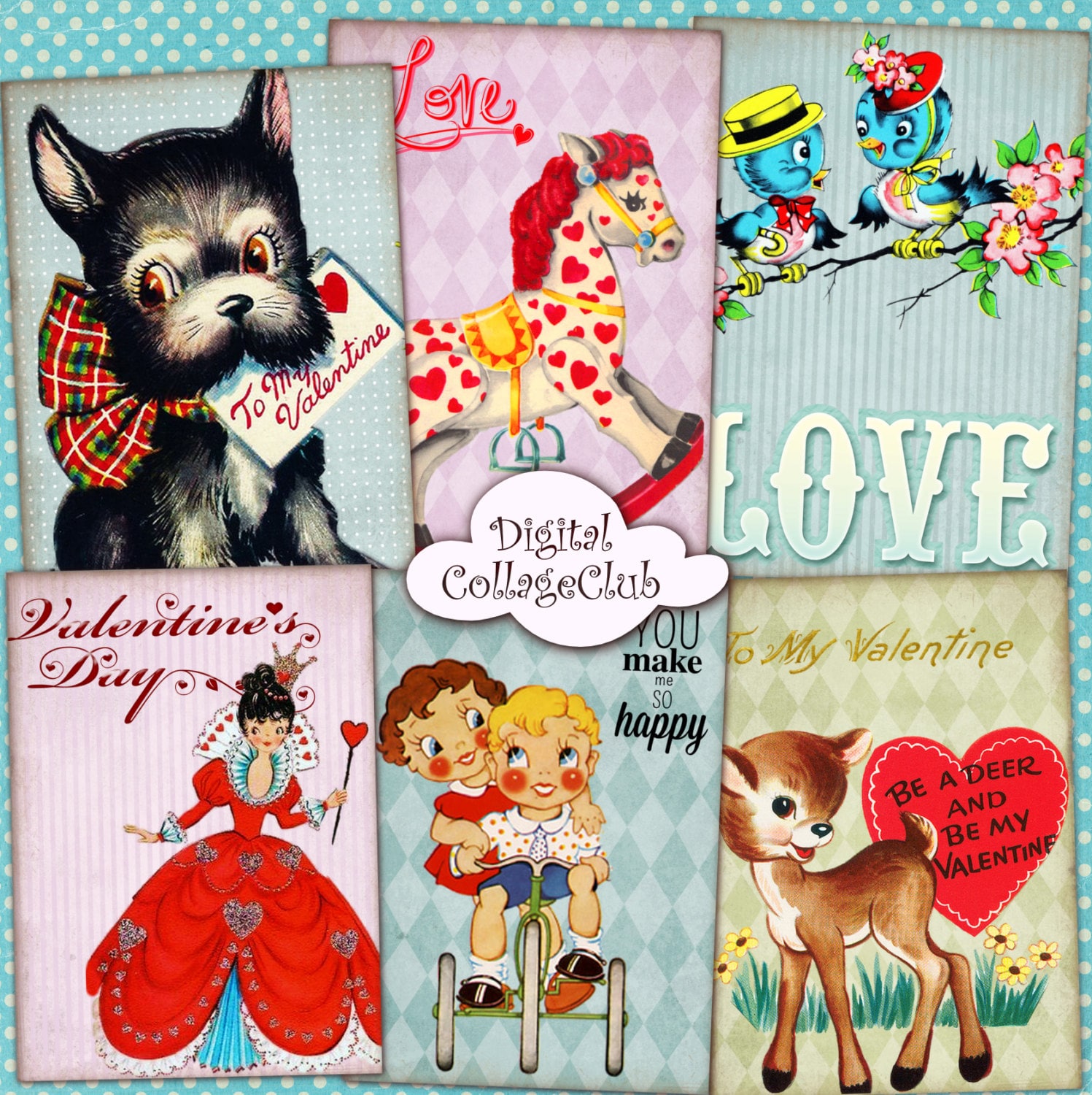 Retro Valentine Vintage Valentines Day Digital Collage Sheet Jewelry ...
