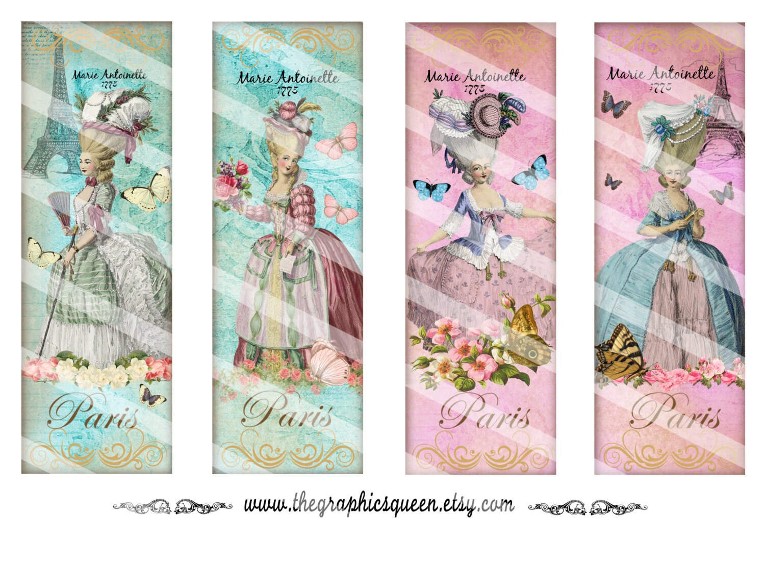 Marie Antoinette Cards Digital Bookmarks Digital Images Shabby - Etsy