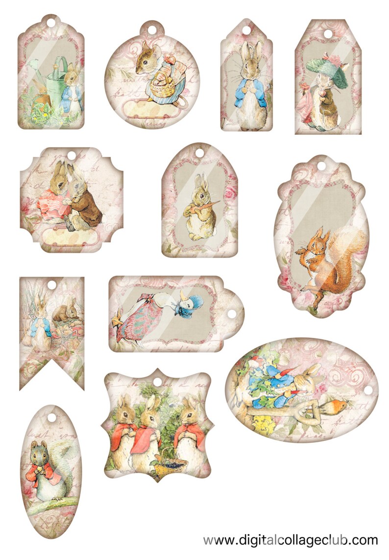 Peter Rabbit Party Tags Digital Collage Sheet Digital Easter Images for ...