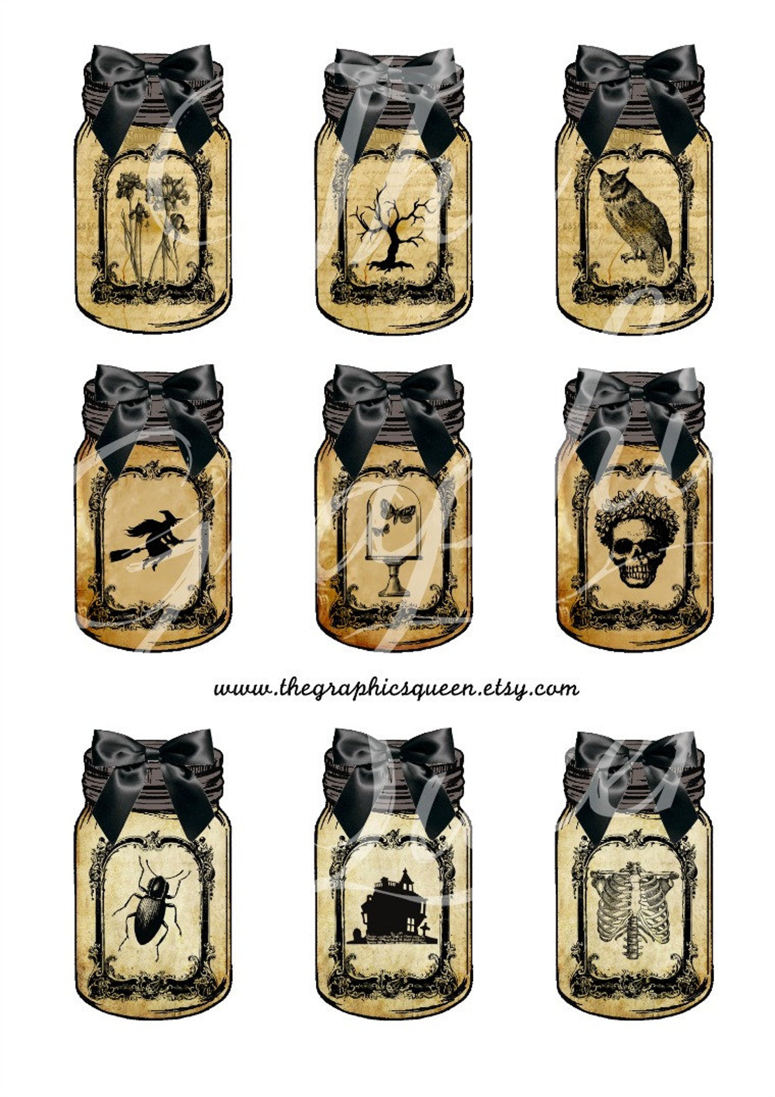 Vintage Halloween Mason Jar Labels Tags Digital Collage Goth - Etsy UK