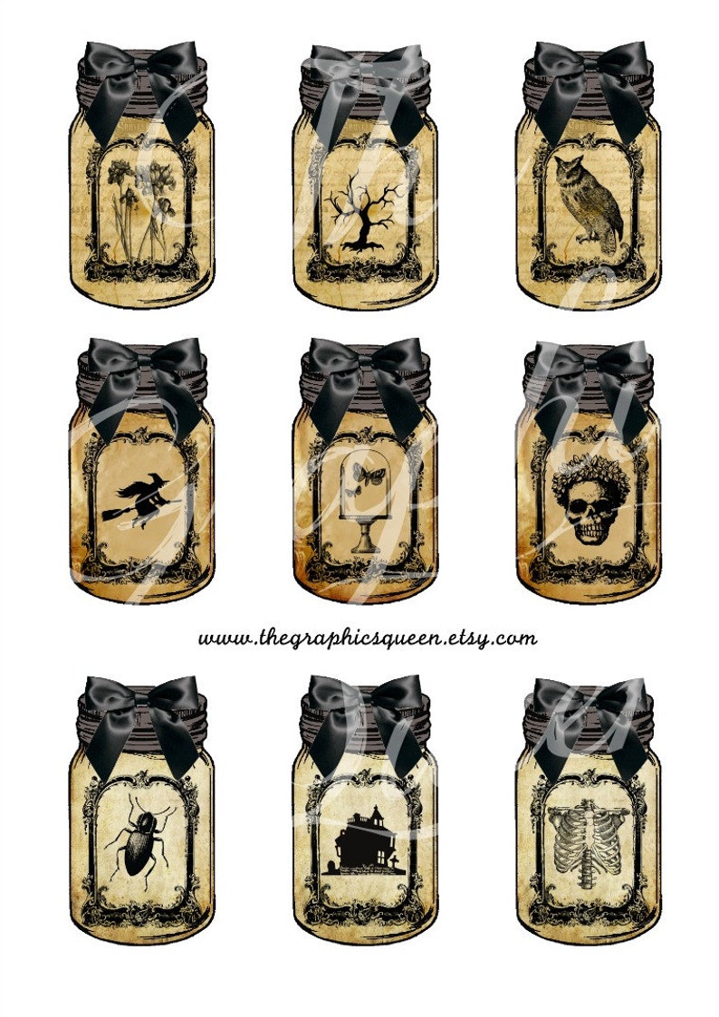 Vintage Halloween Mason Jar Labels Tags Digital Collage Goth Images ...