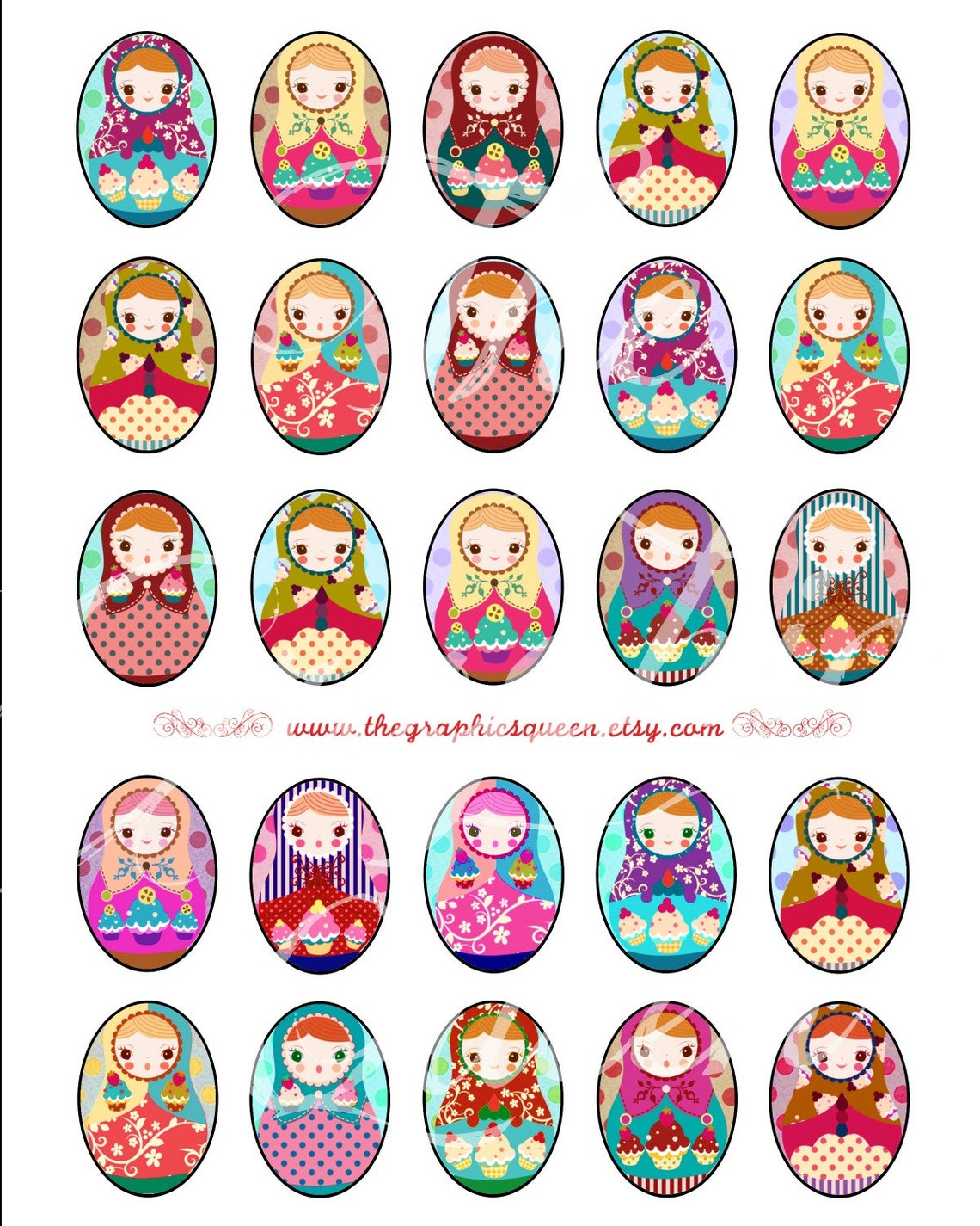 Russian Nesting Dolls Digital Matryoshka Images 30 X 40 Mm - Etsy