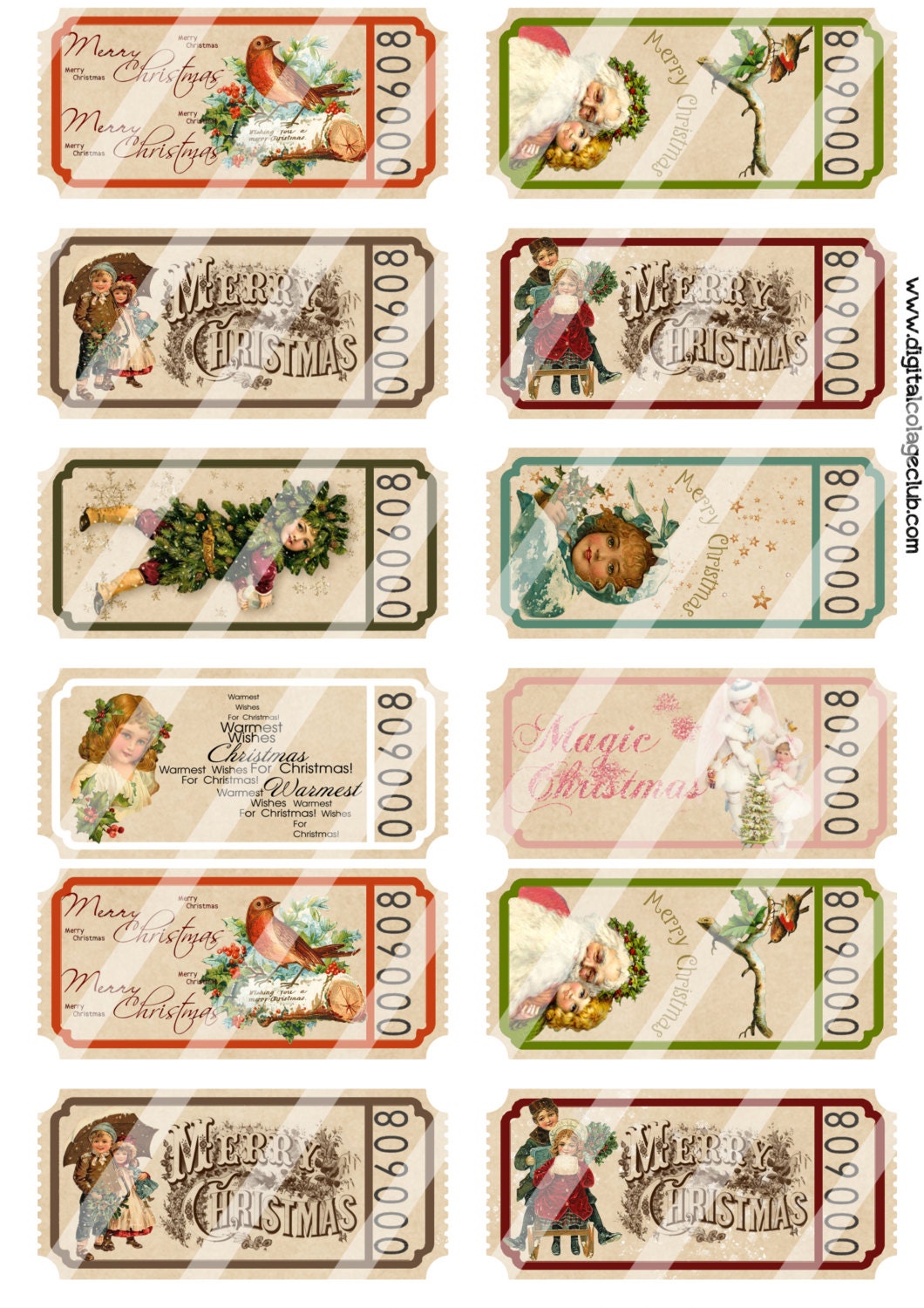 Vintage Victorian Christmas Tickets Strip Digital Collage Strips Coupon ...