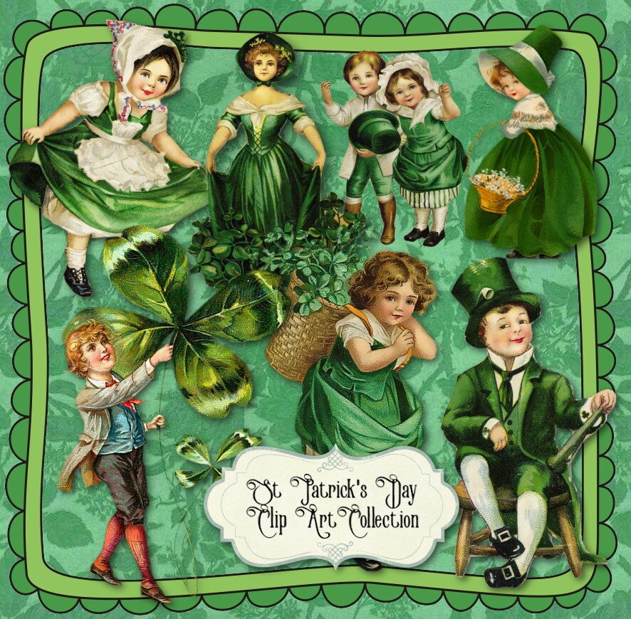 Vintage Retro St Patrick's Day Clip Art Clipart | Etsy