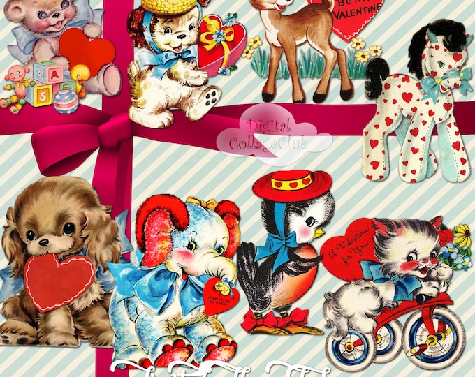 Retro Vintage Valentine Clipart Clip Art Digital Download Images for ...