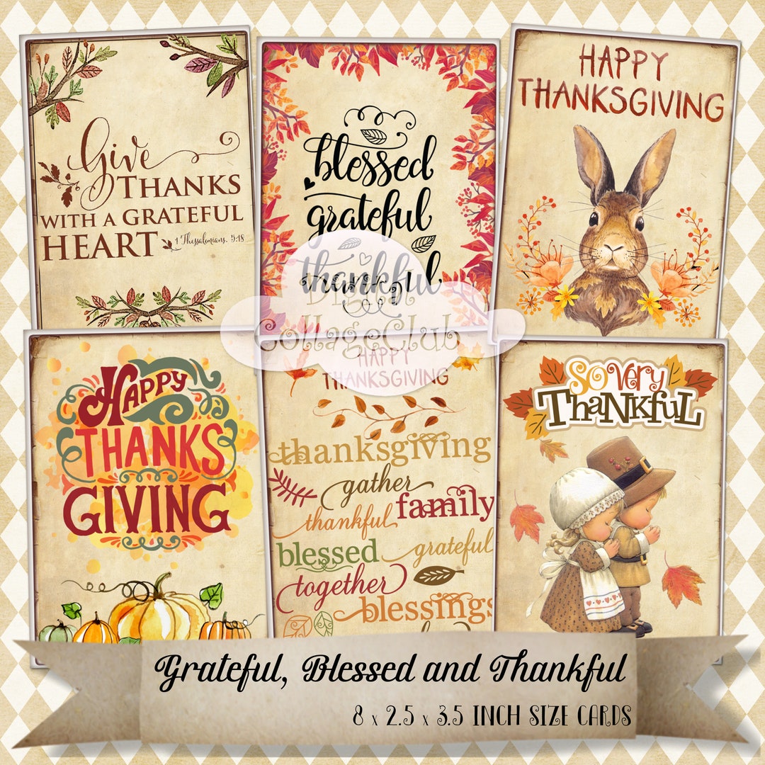 Thankful, Grateful and Blessed Thanksgiving Prints Digital Cards Tags ...