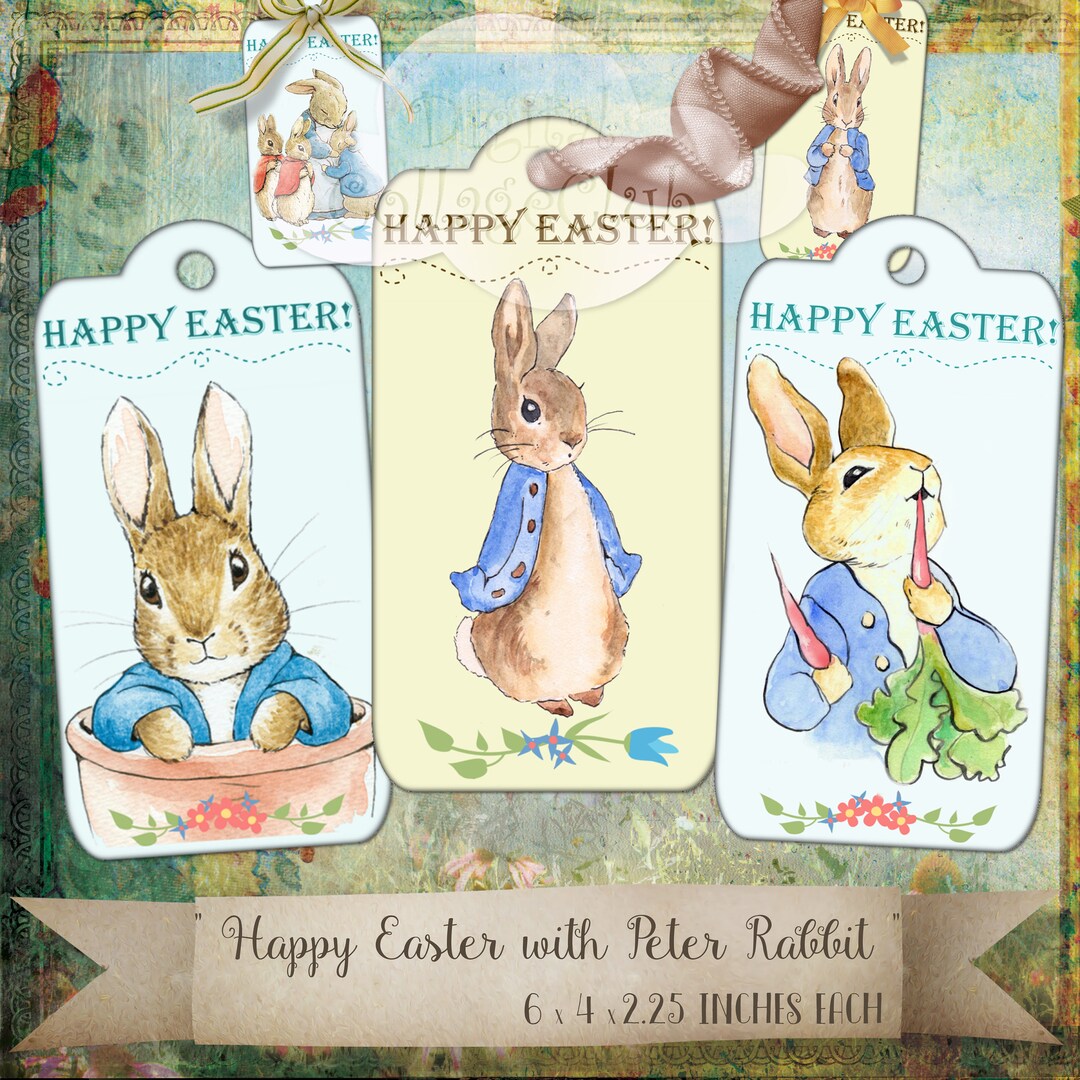 Happy Easter With Peter Rabbit Digital Large Hang Gift Tags Bookmarks ...