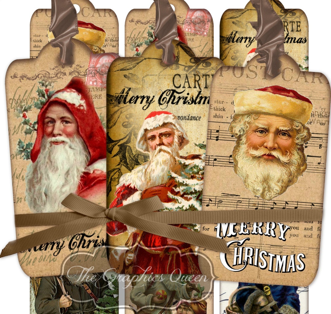 Vintage Santa Claus Digital Tags Labels Digital Collage Sheet Card ACEO ...