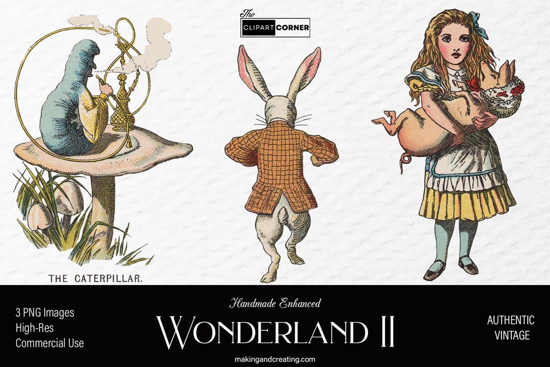Vintage Alice in Wonderland Clip Art Transparent Background Antique ...