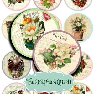 INSTANT DOWNLOAD Shabby Chic Vintage Flowers Images for 2.25 Inch ...