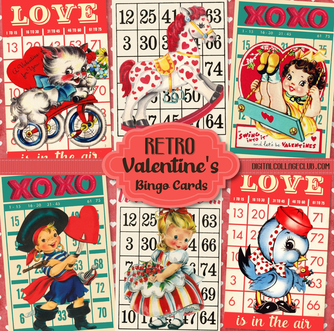 Retro Valentine Bingo Cards Vintage Valentine Day Images | Etsy