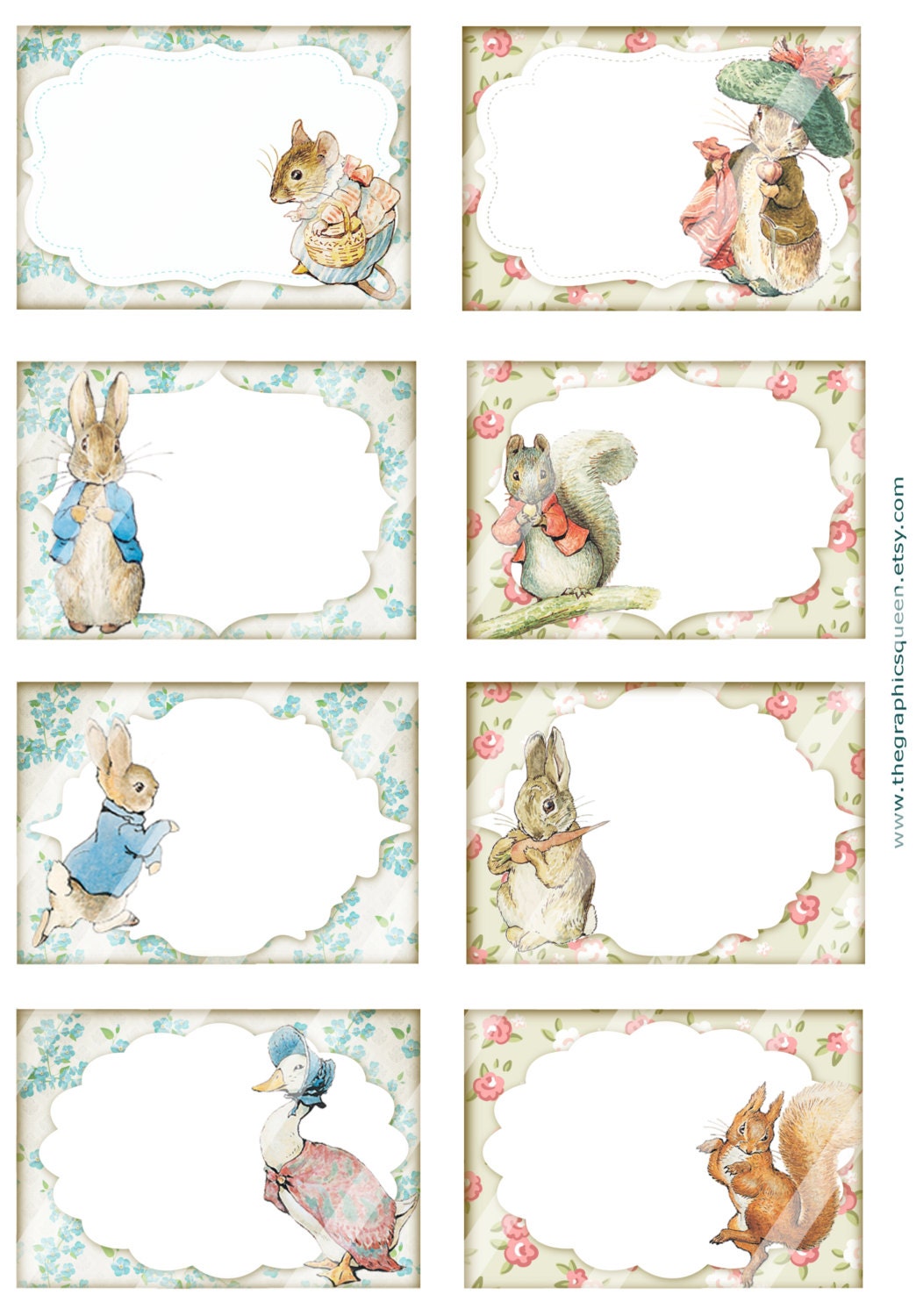 Peter Rabbit Postcards Cards Labels Easter Images Digital Collage Sheet ...