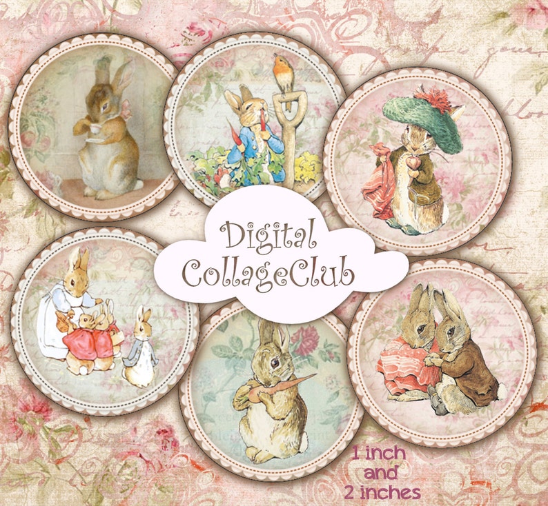 Peter Rabbit 1 Inch and 2 Inches Digital Collage Sheet Party Cupcake ...