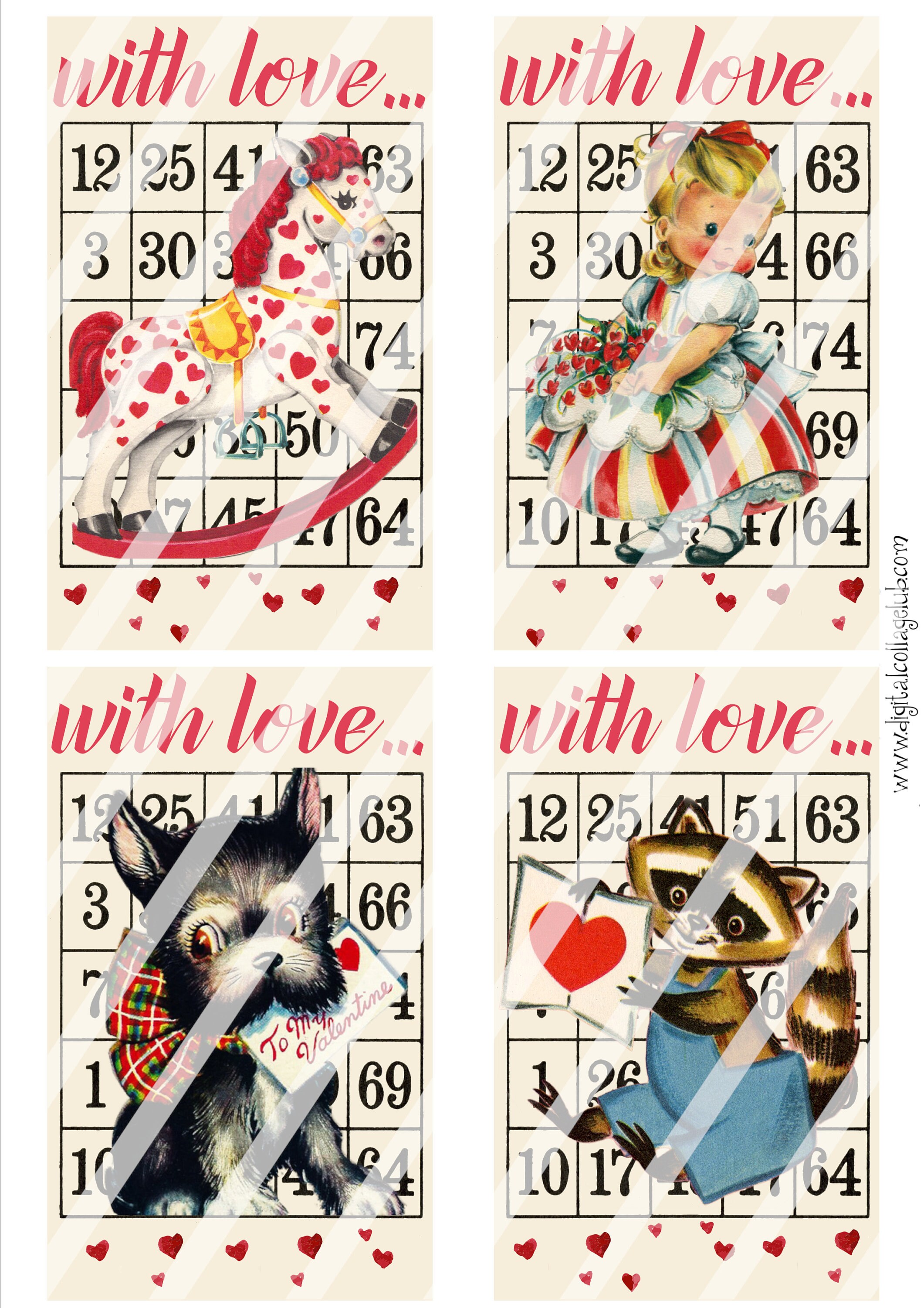 Retro Valentine Bingo Cards Vintage Valentine Day Images | Etsy