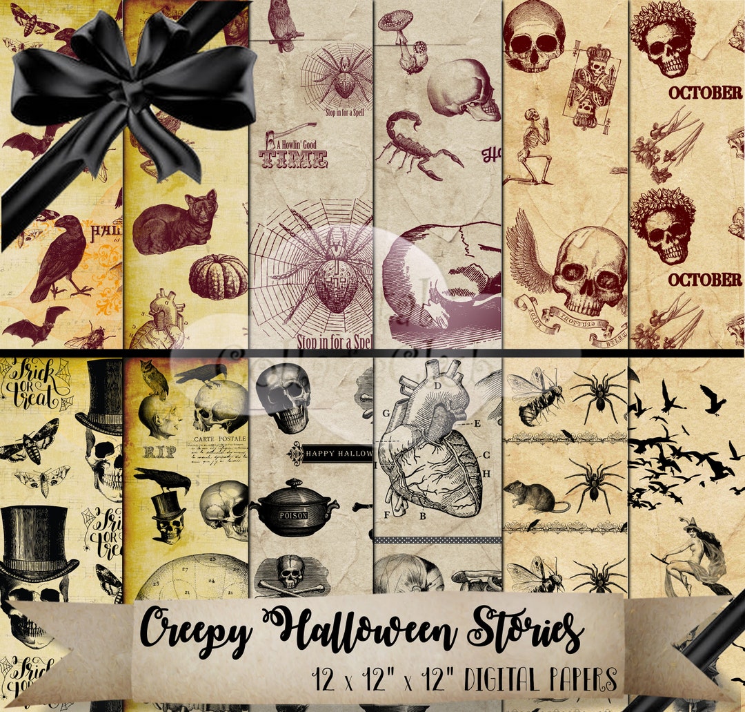 Creepy Halloween Stories Digital Paper Pack Bundle Scrapbooking ...