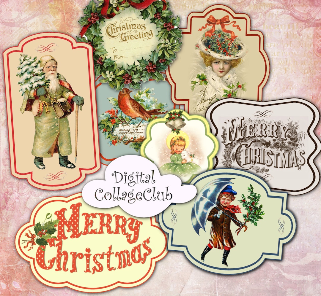 Vintage Christmas Digital Labels Embellishments Digital Christmas ...
