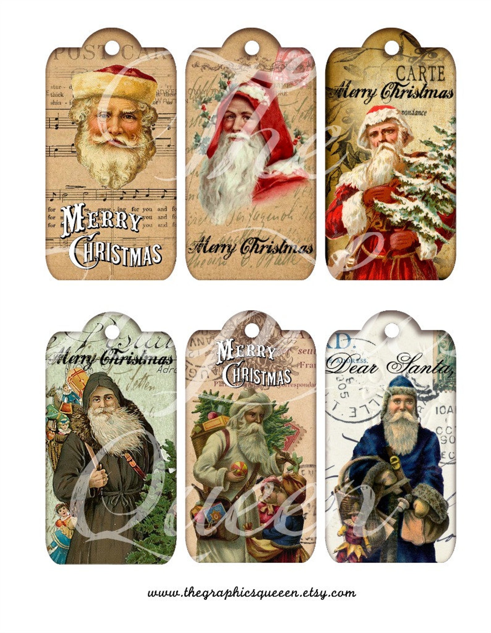Vintage Santa Claus Digital Tags Labels Digital Collage Sheet Card ACEO ...