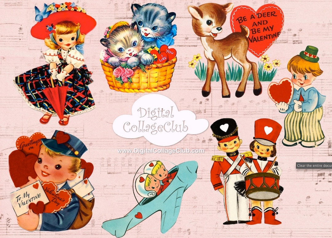 Retro Valentine Clipart Clip Art PNG Files Vintage Valentine Valentine ...