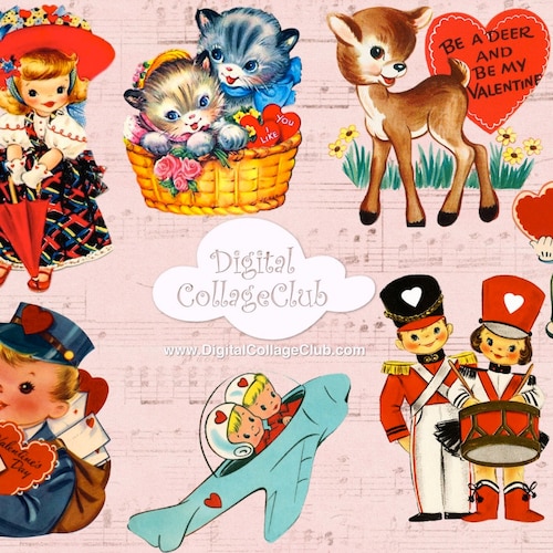 Retro Valentine Clipart Clip Art PNG Files Vintage Valentine - Etsy