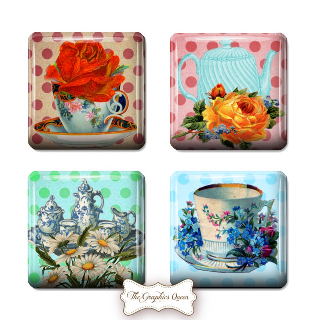 Tea Party" Digital Collage Sheet 1 X 1 Inch Printable Download for Tile ...