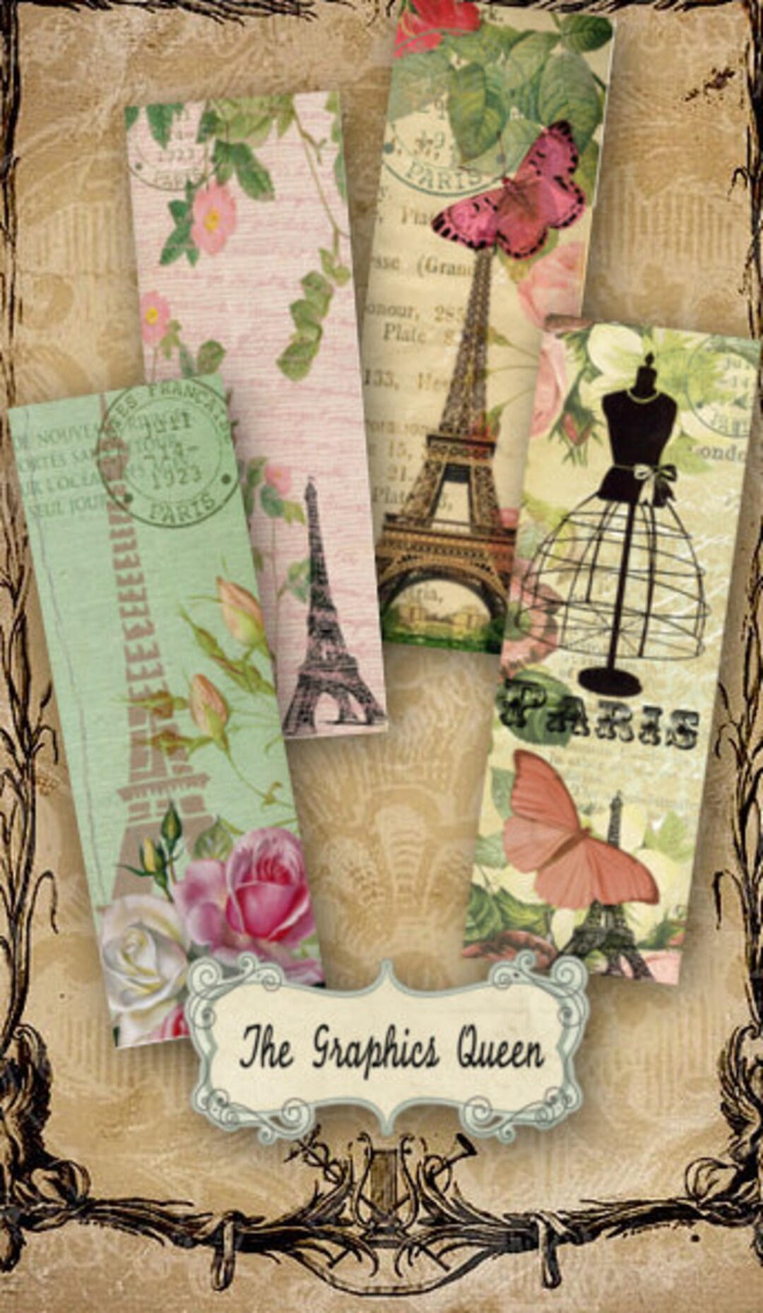 Shabby Chic Paris Bookmarks - Digital Collage Sheet Printable Download ...