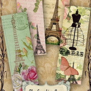 Shabby Chic Paris Bookmarks - Digital Collage Sheet Printable Download ...