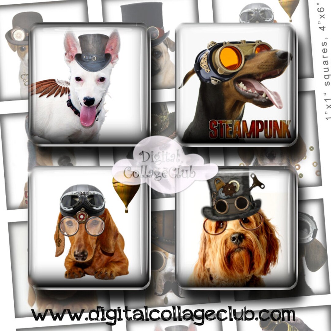 Steampunk Dogs 1x1 Inch Digital Collage Sheet Square Scrabble Tiles ...