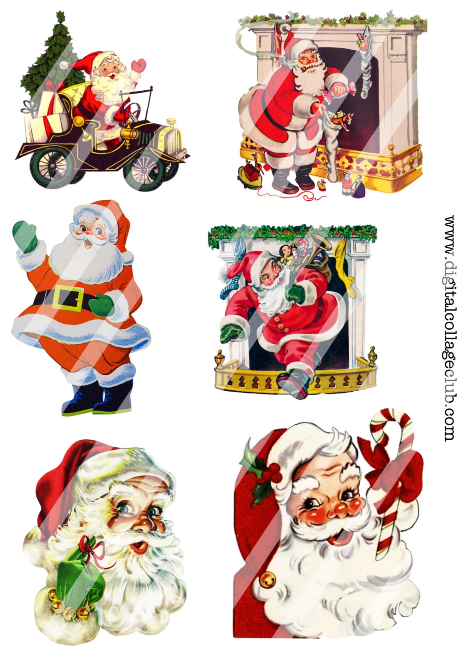 Retro Vintage Santa Clipart Digital Christmas Images Decoupage | Etsy