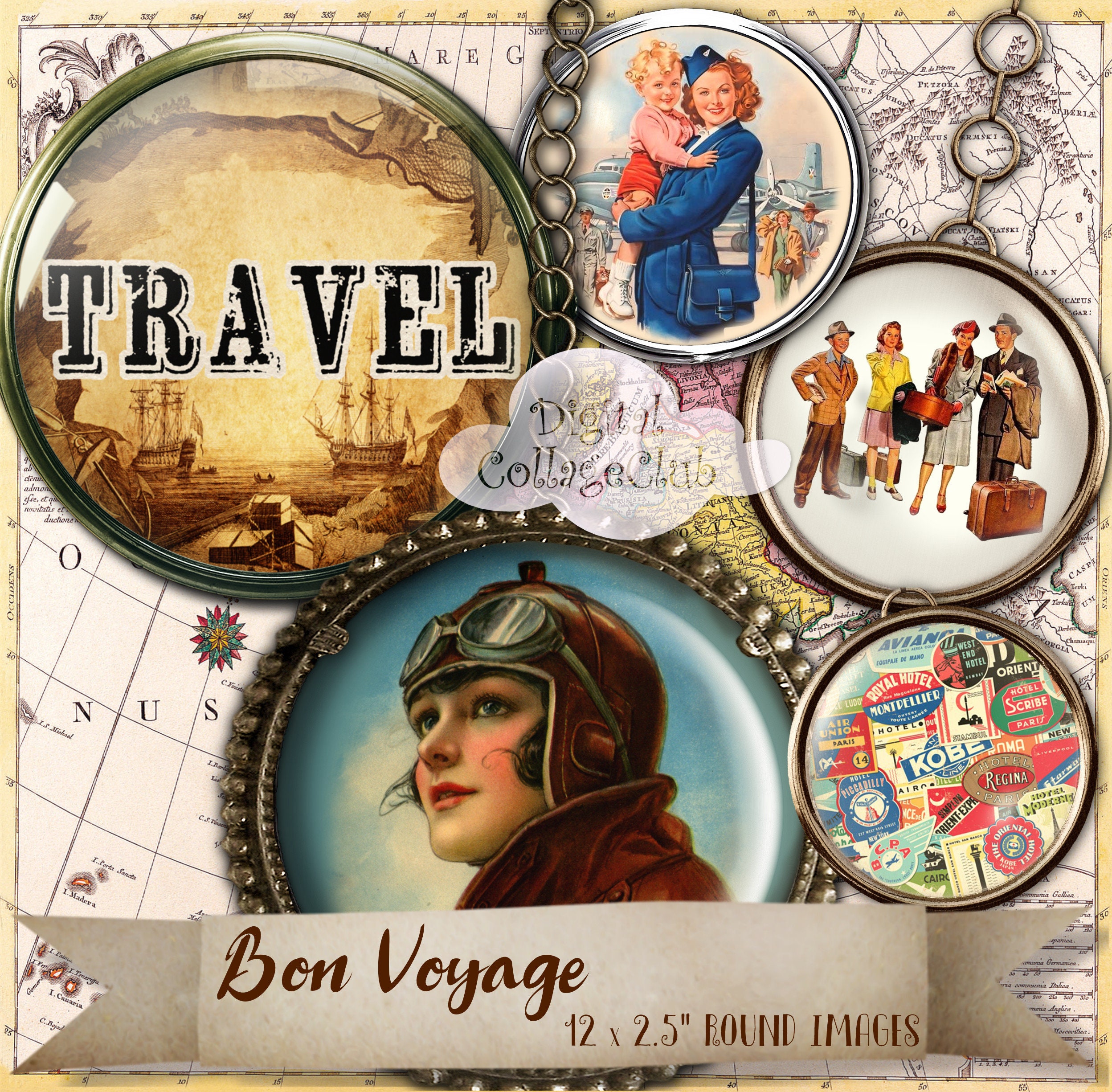 Bon Voyage Travel Cupcake Cake Topper Digital Collage Sheet | Etsy