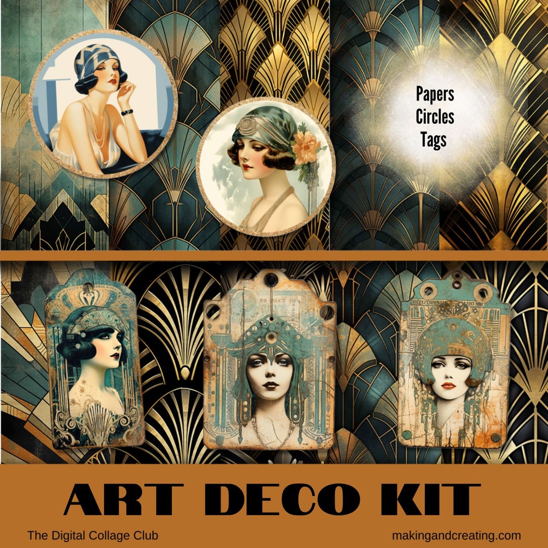 Vintage Art Deco Fashion Digital Paper Pack Kit Printable Hang Gift ...