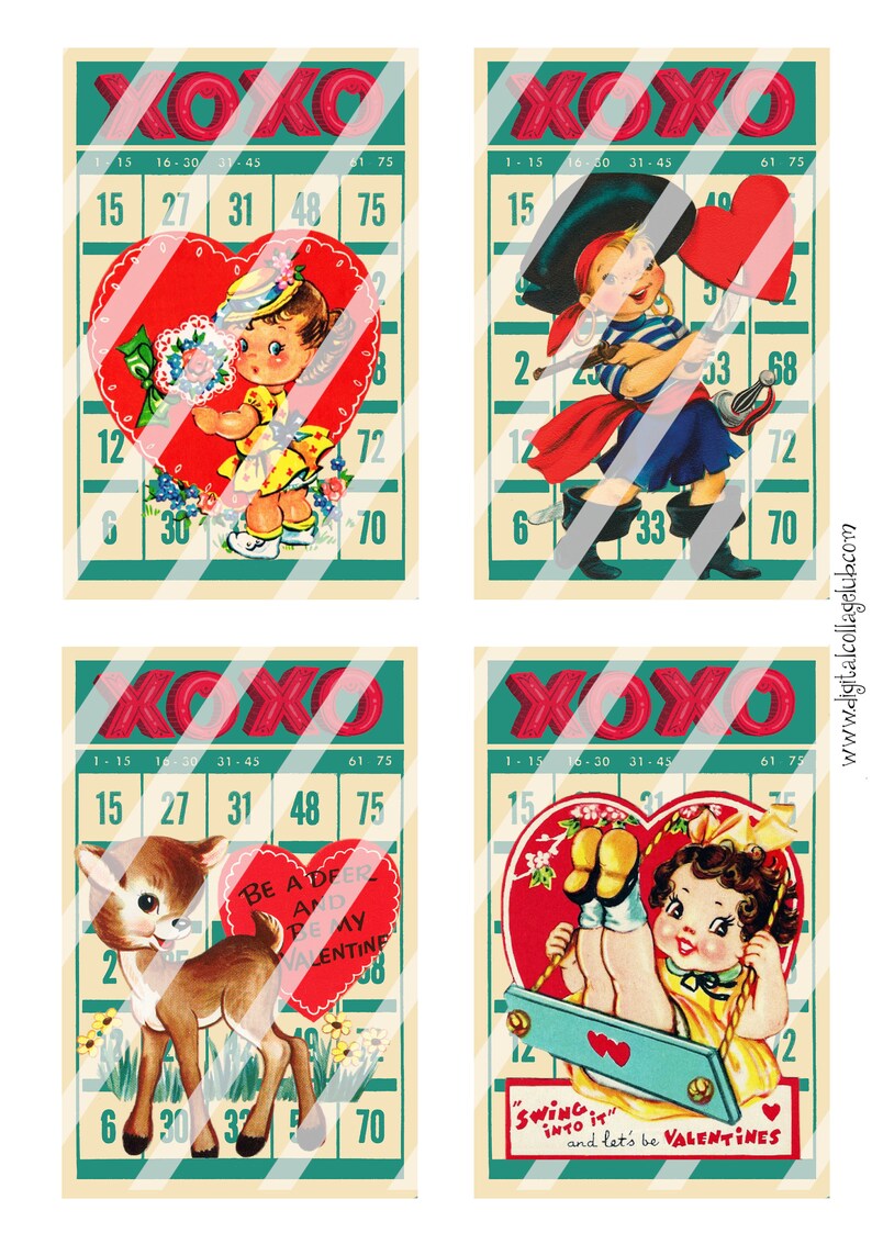 Retro Valentine Bingo Cards Vintage Valentine Day Images | Etsy
