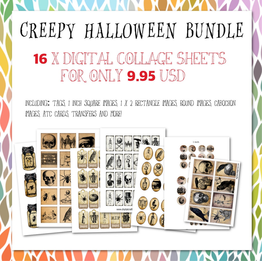 Creepy Halloween Bundle Pack Digital Images for Scrapbooking Card ...