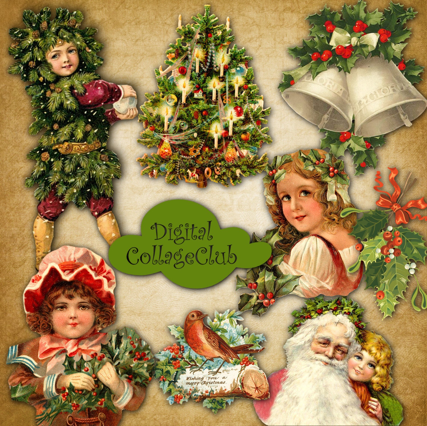 Vintage Christmas Ornaments Clip Art